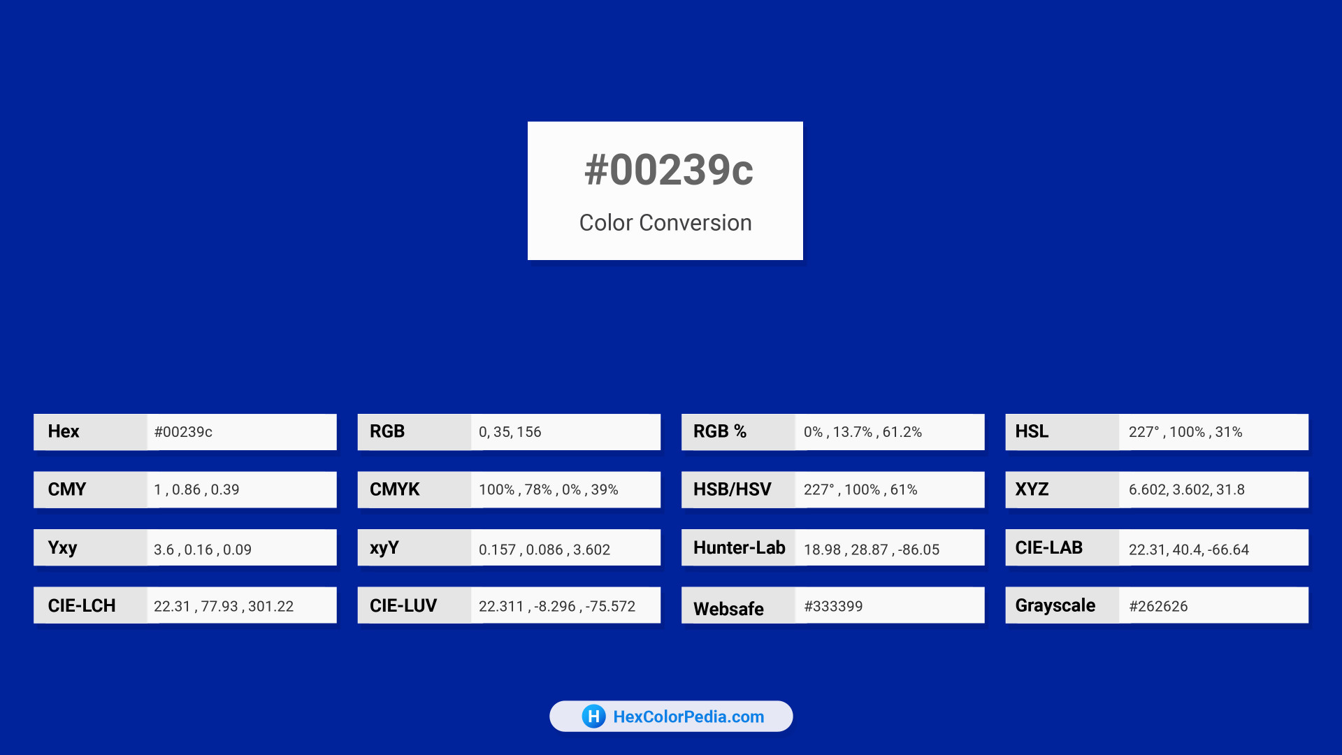 Space Dust ( similar ) Color | 00239c - Hex Color Conversion - Color ...