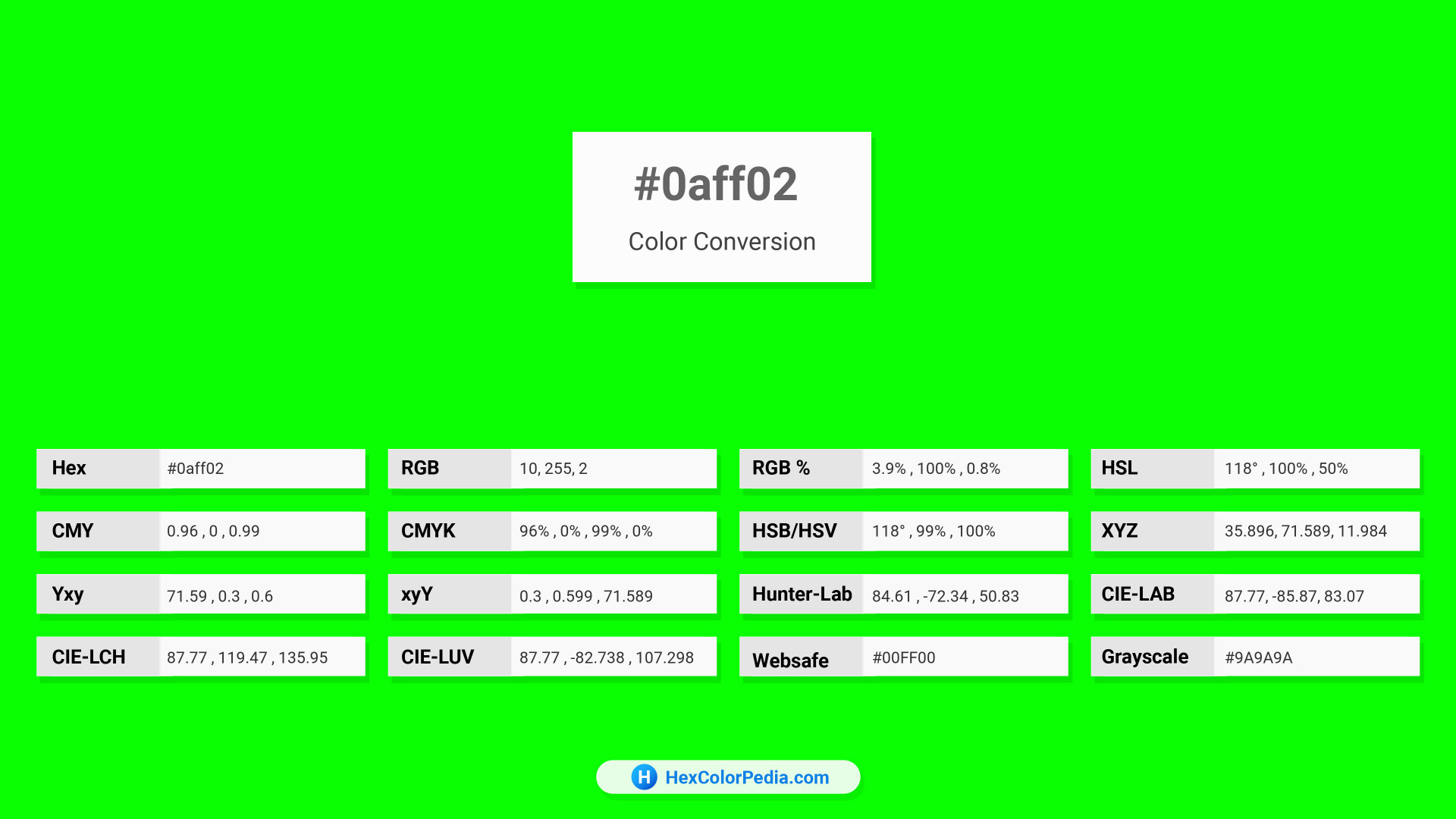 Fluro Green Color | 0aff02 - Hex Color Conversion - Color Schemes ...
