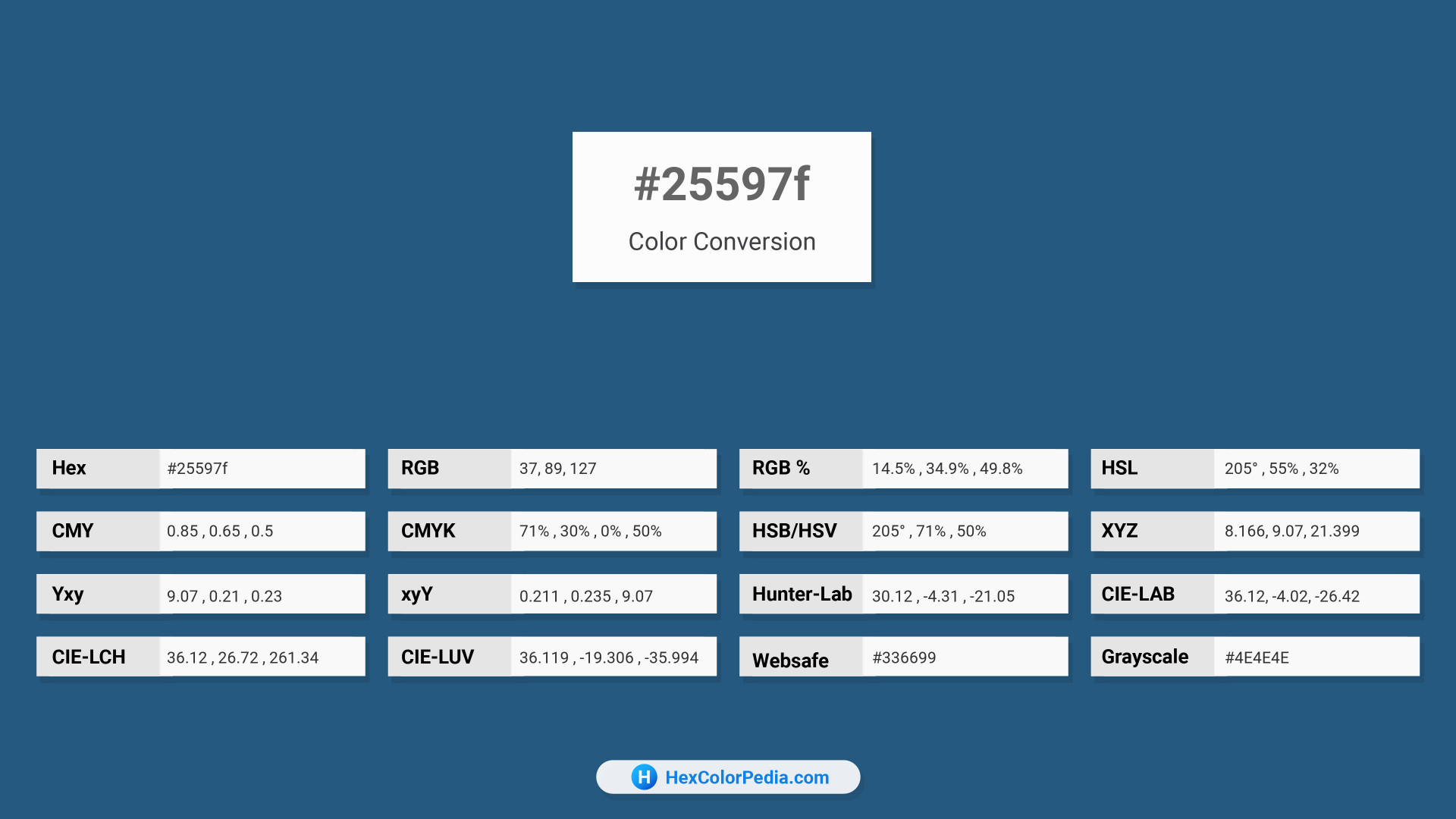 Bahama Blue Color | 25597f - Hex Color Conversion - Color Schemes ...