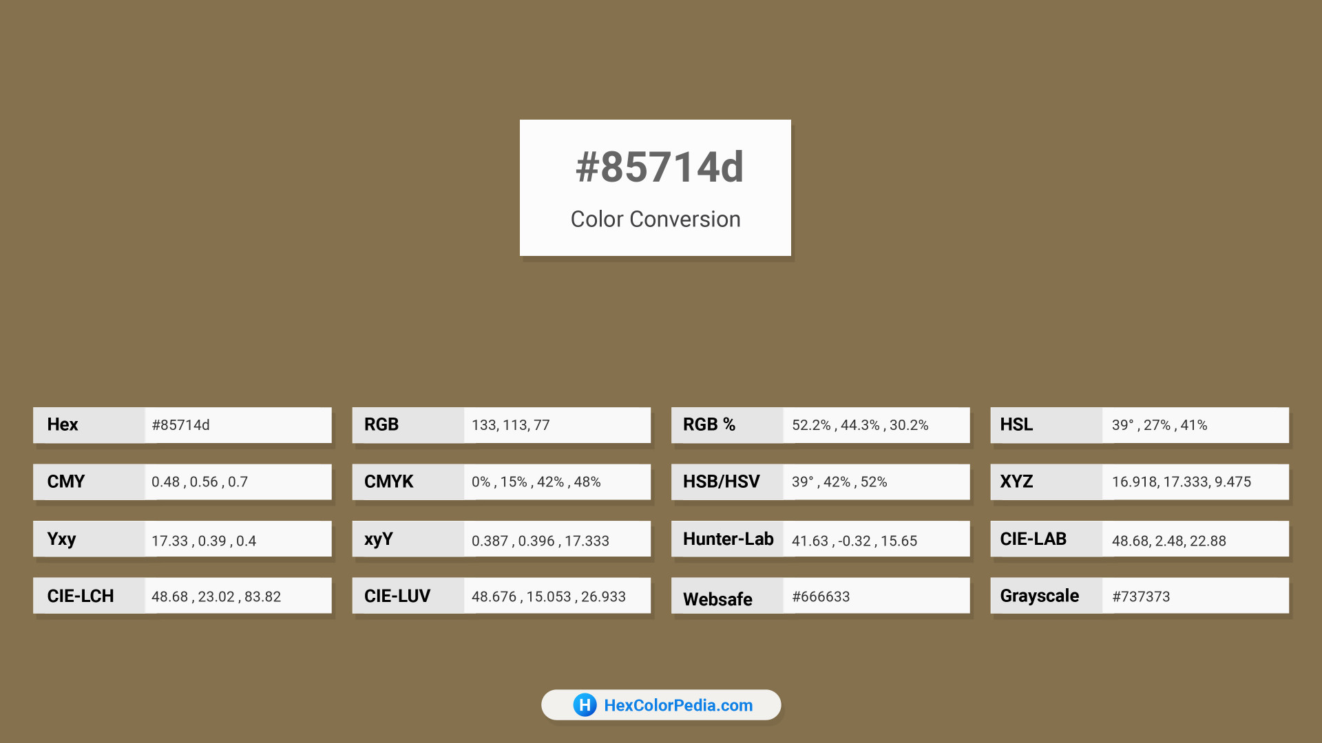 Paddle Wheel ( similar ) Color | 85714d - Hex Color Conversion - Color ...