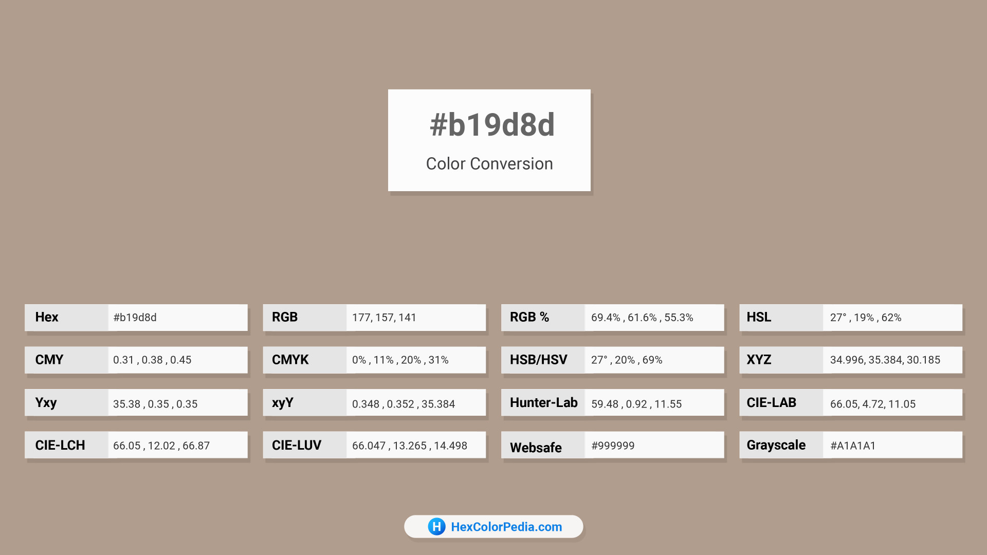 Light Taupe Color | b19d8d - Hex Color Conversion - Color Schemes ...