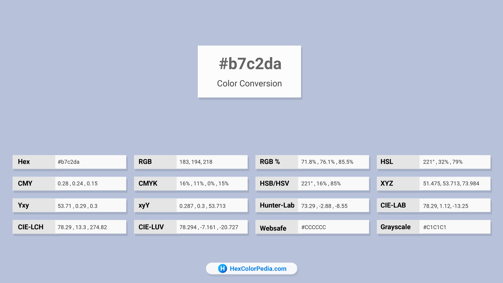 Alley ( similar ) Color | b7c2da - Hex Color Conversion - Color Schemes ...