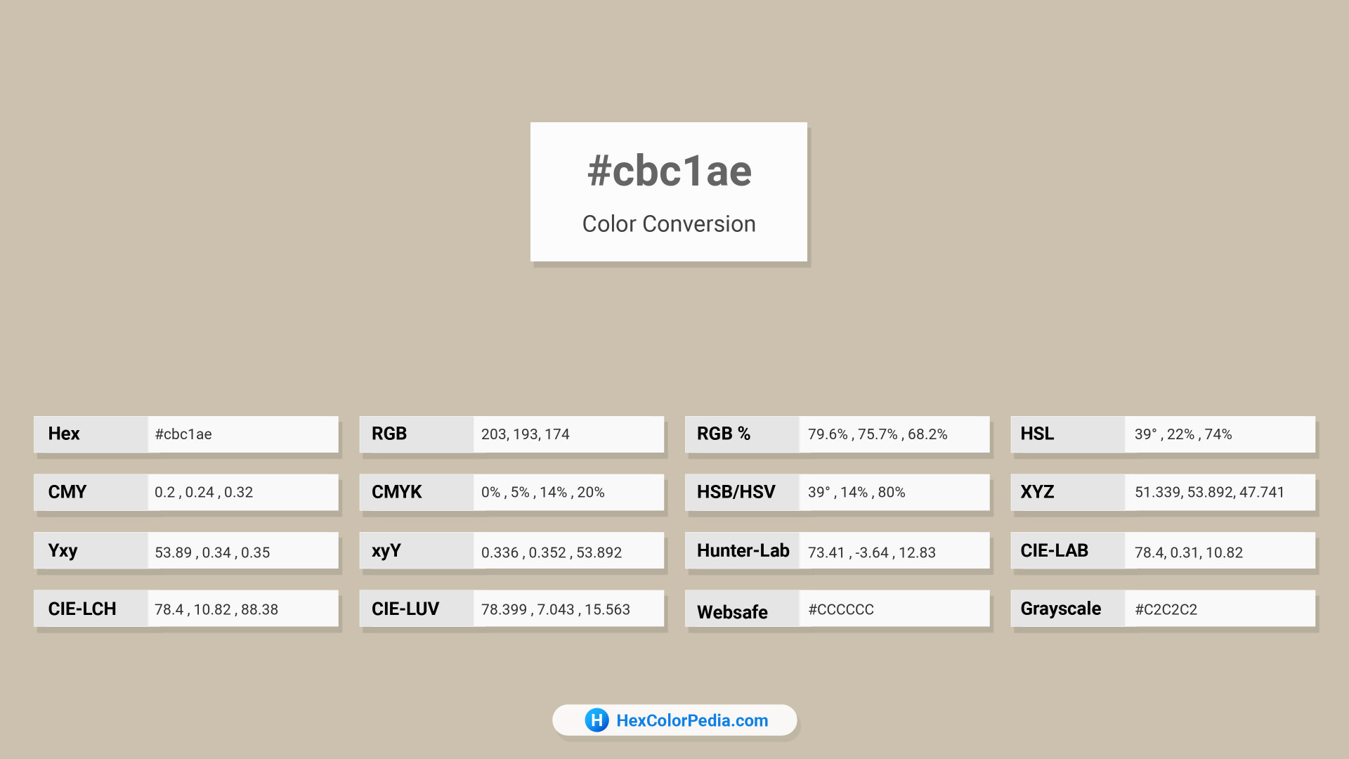 Oyster Grey Color | cbc1ae - Hex Color Conversion - Color Schemes ...