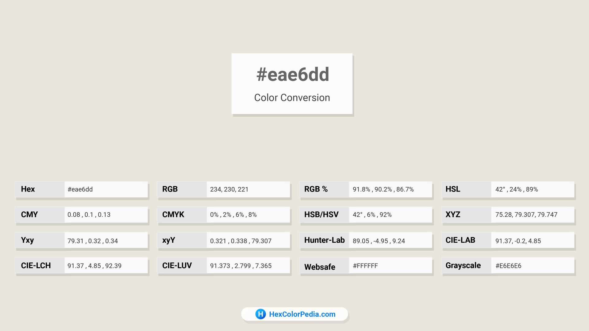 Elk Skin ( similar ) Color | eae6dd - Hex Color Conversion - Color ...