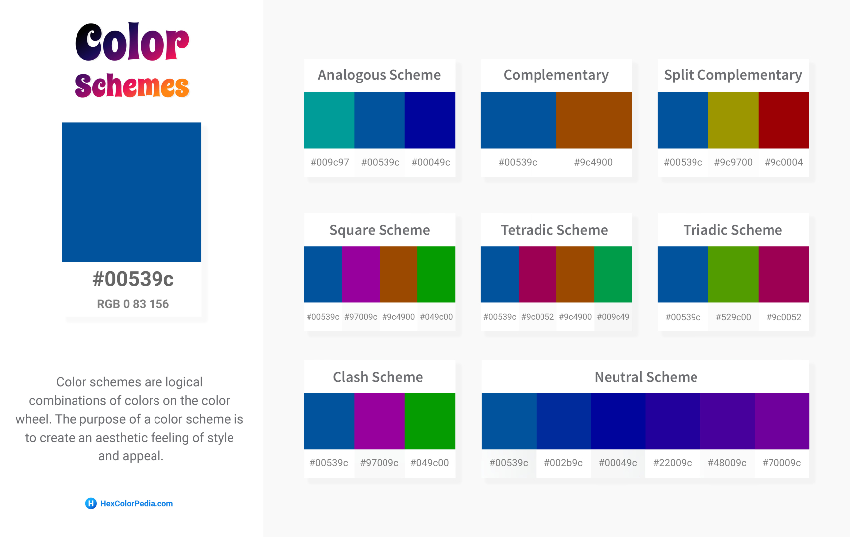 Princess Blue Color | 00539c - Hex Color Conversion - Color Schemes ...