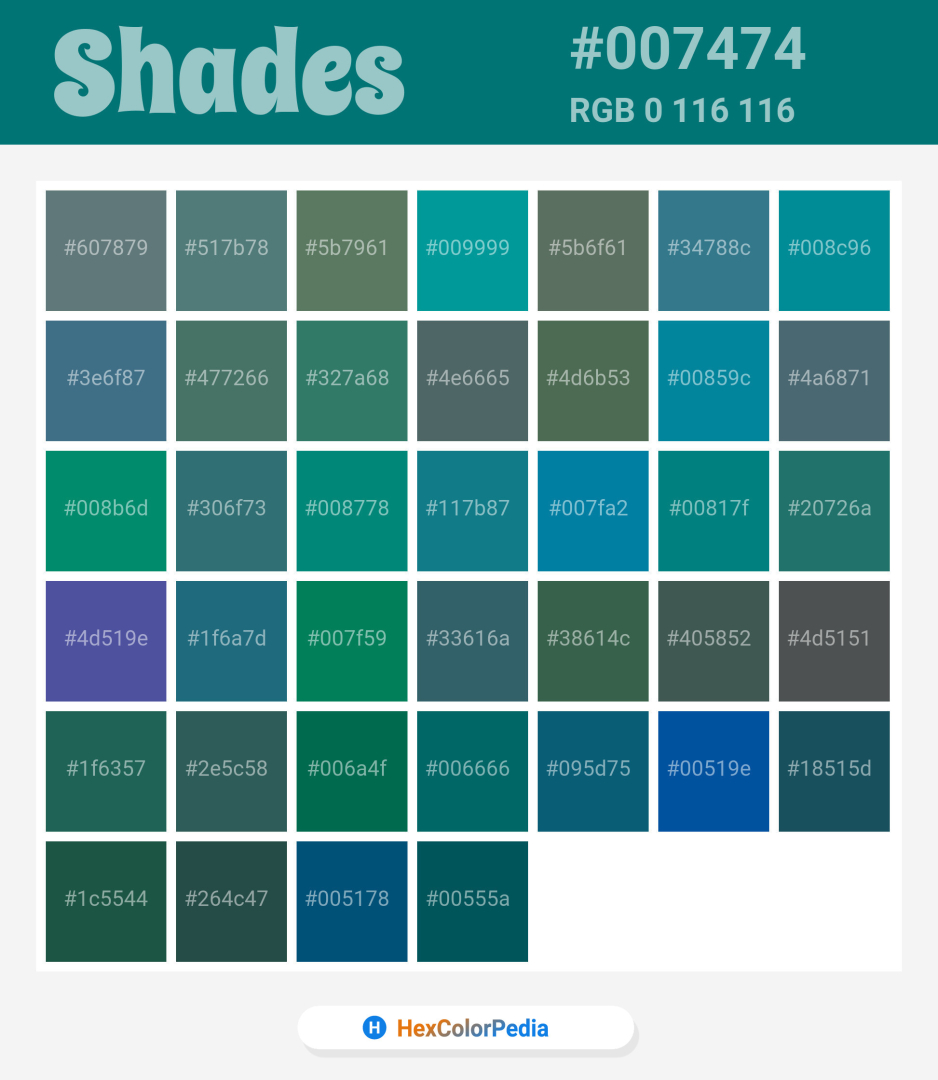 Skobeloff Color | 007474 - Hex Color Conversion - Color Schemes - Color ...