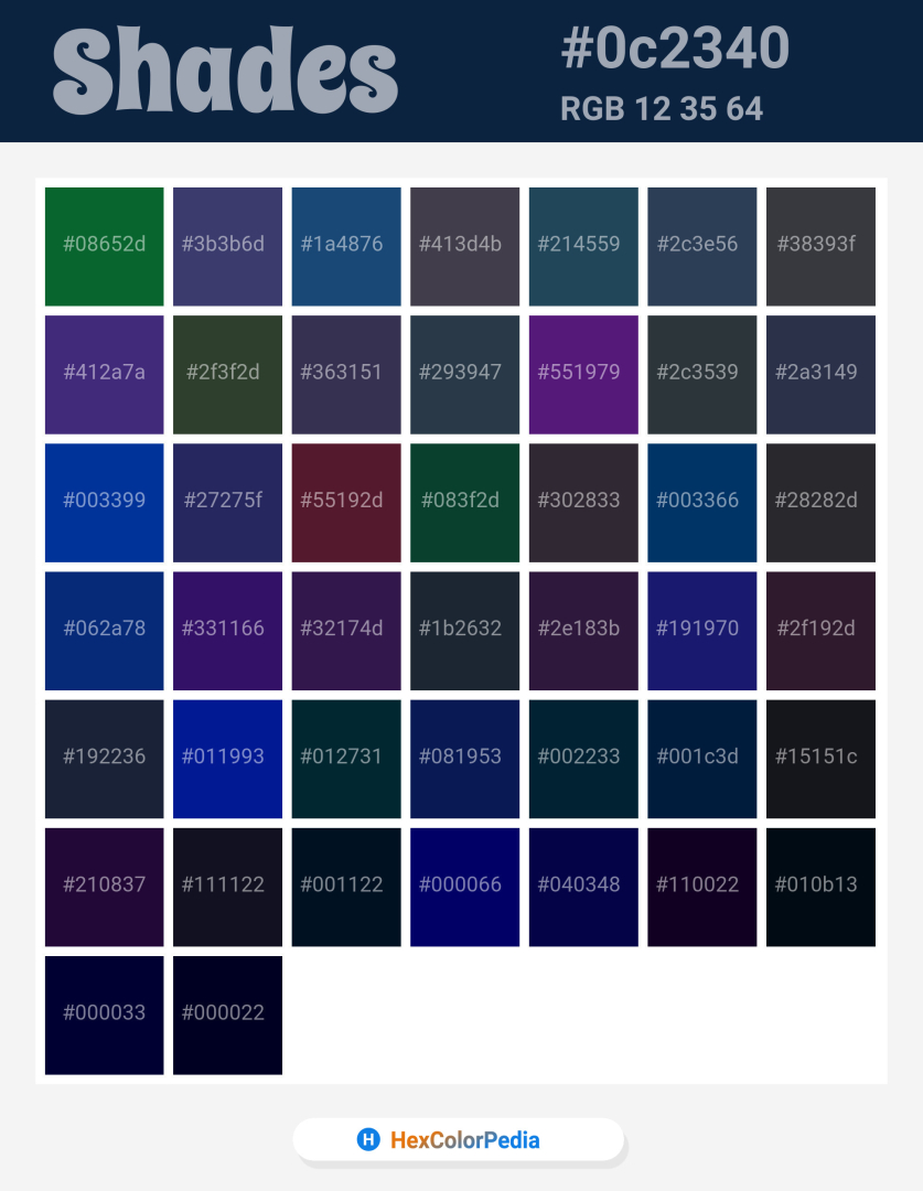 Crow Black Blue ( similar ) Color | 0c2340 - Hex Color Conversion ...