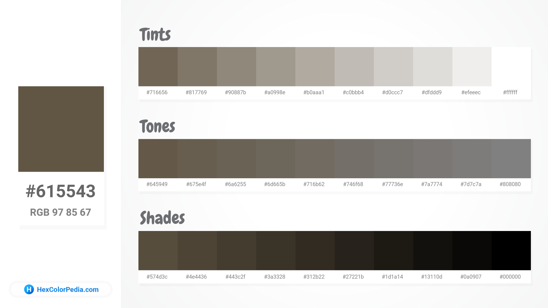 Sandalwood Color | #615543 - Hex Color Conversion - Color Schemes ...