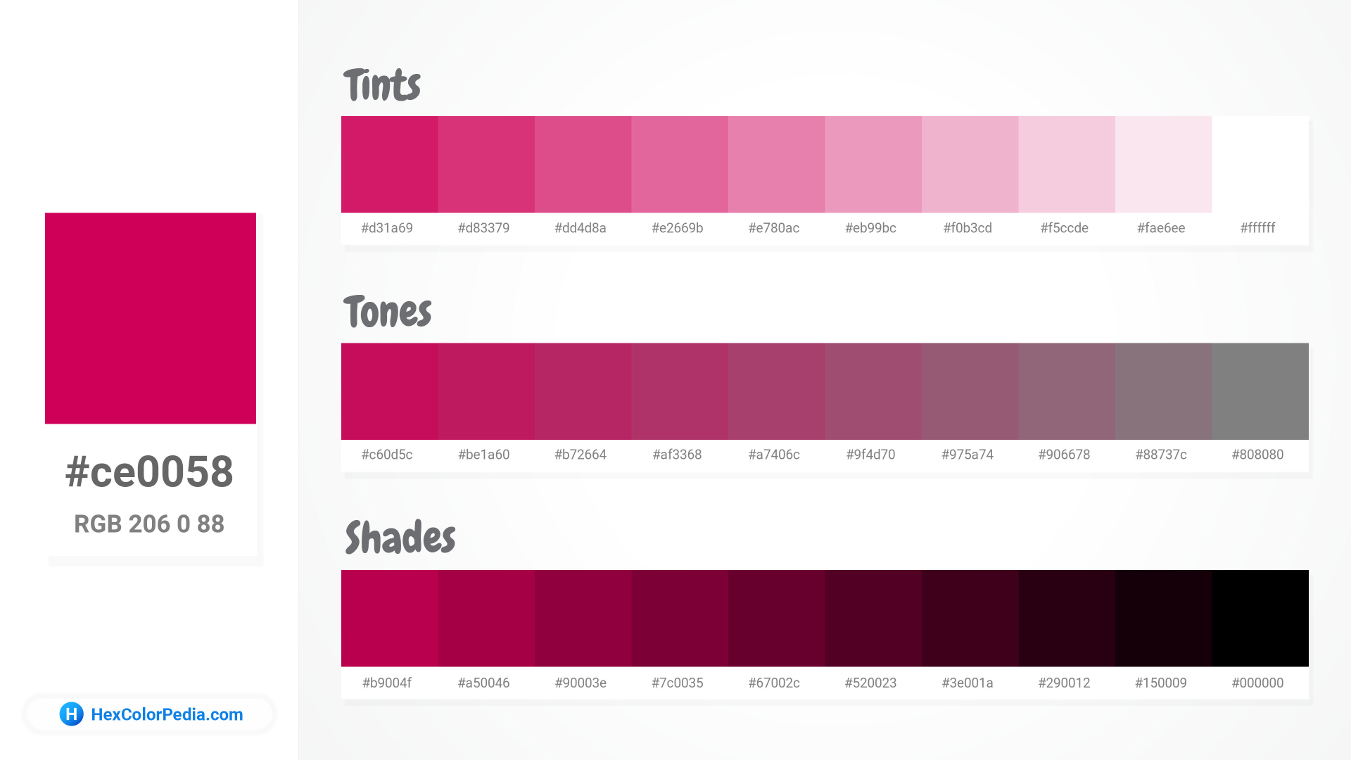 Rubine Red ( similar ) Color | ce0058 - Hex Color Conversion - Color ...